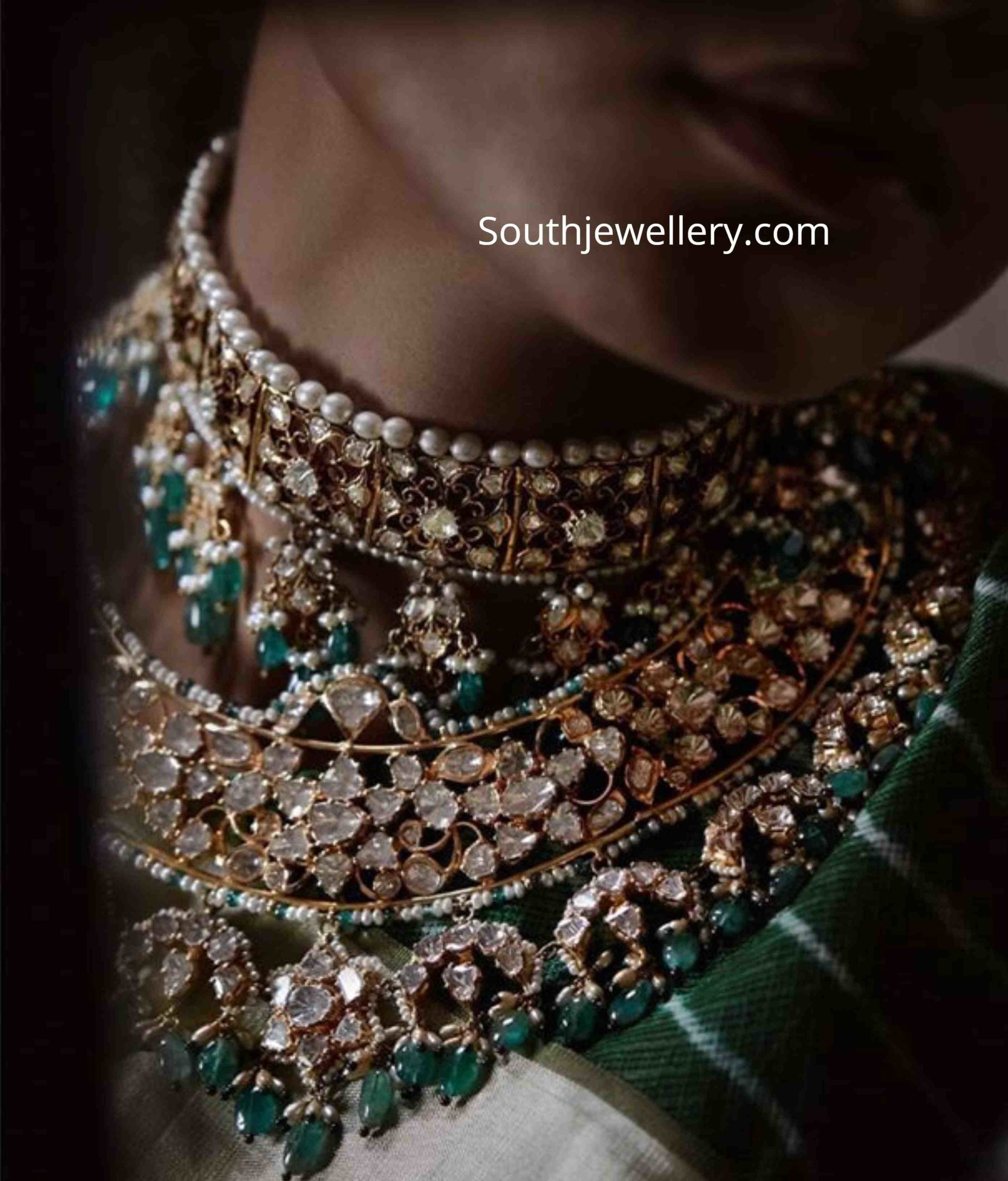 Polki emerald choker and necklace - Indian Jewellery Designs