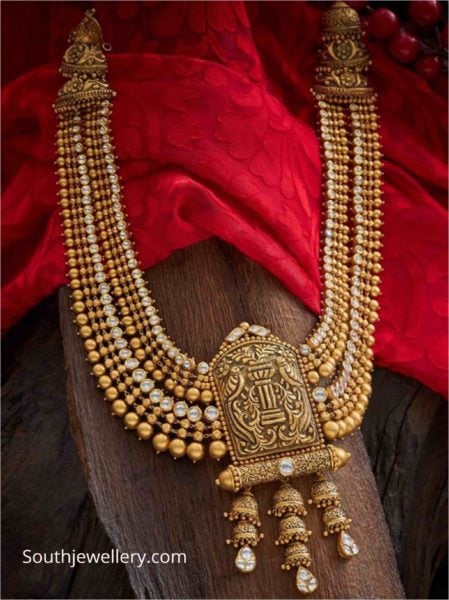 Layered Antique gold haram - Indian Jewellery Designs
