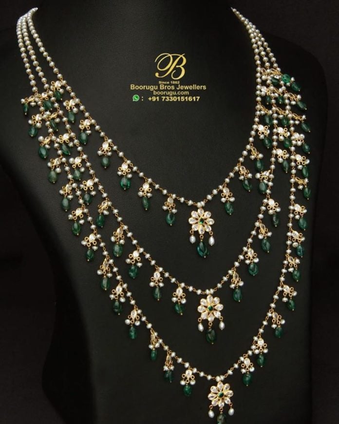 Three step light weight pearl haram - Indian Jewellery Designs