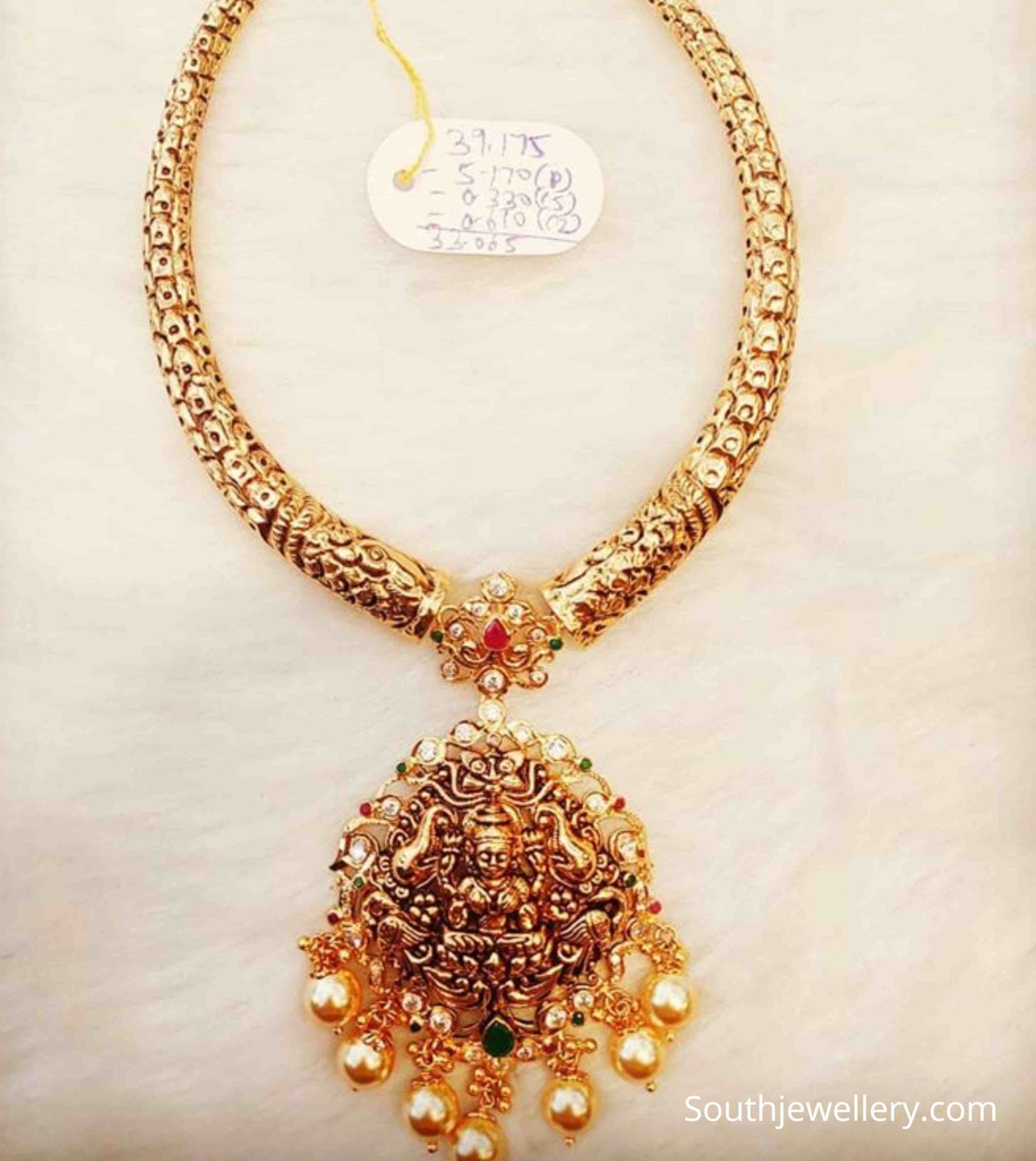 Kante necklace with Lakshmi pendant - Indian Jewellery Designs