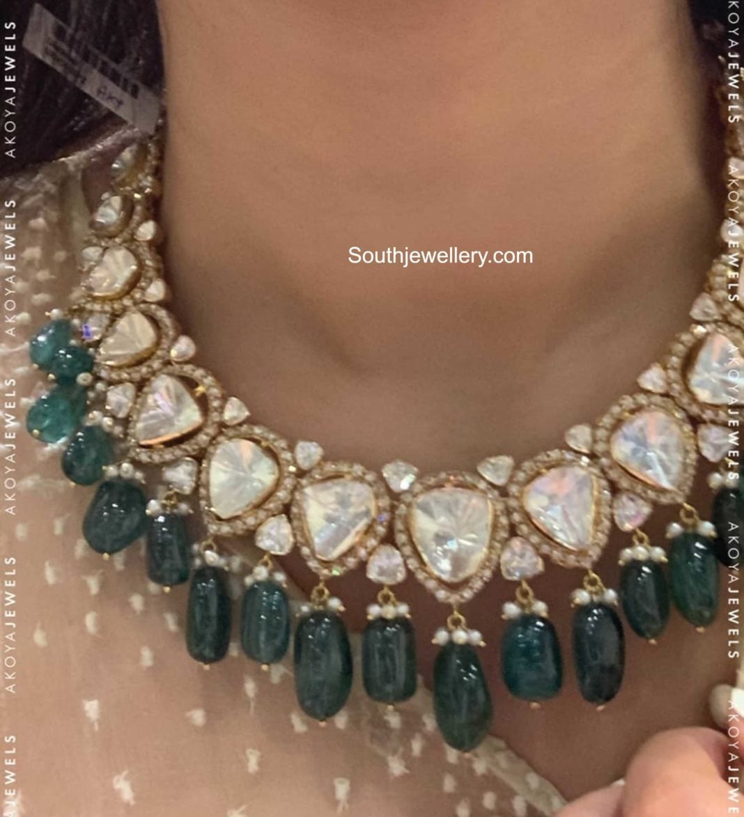 Polki emerald necklace - Indian Jewellery Designs