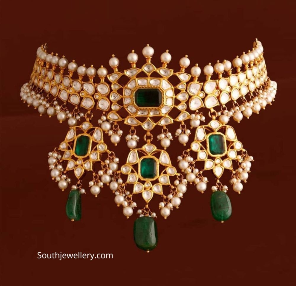 Polki and emerald choker - Indian Jewellery Designs Polki and emerald choker - Indian Jewellery Designs