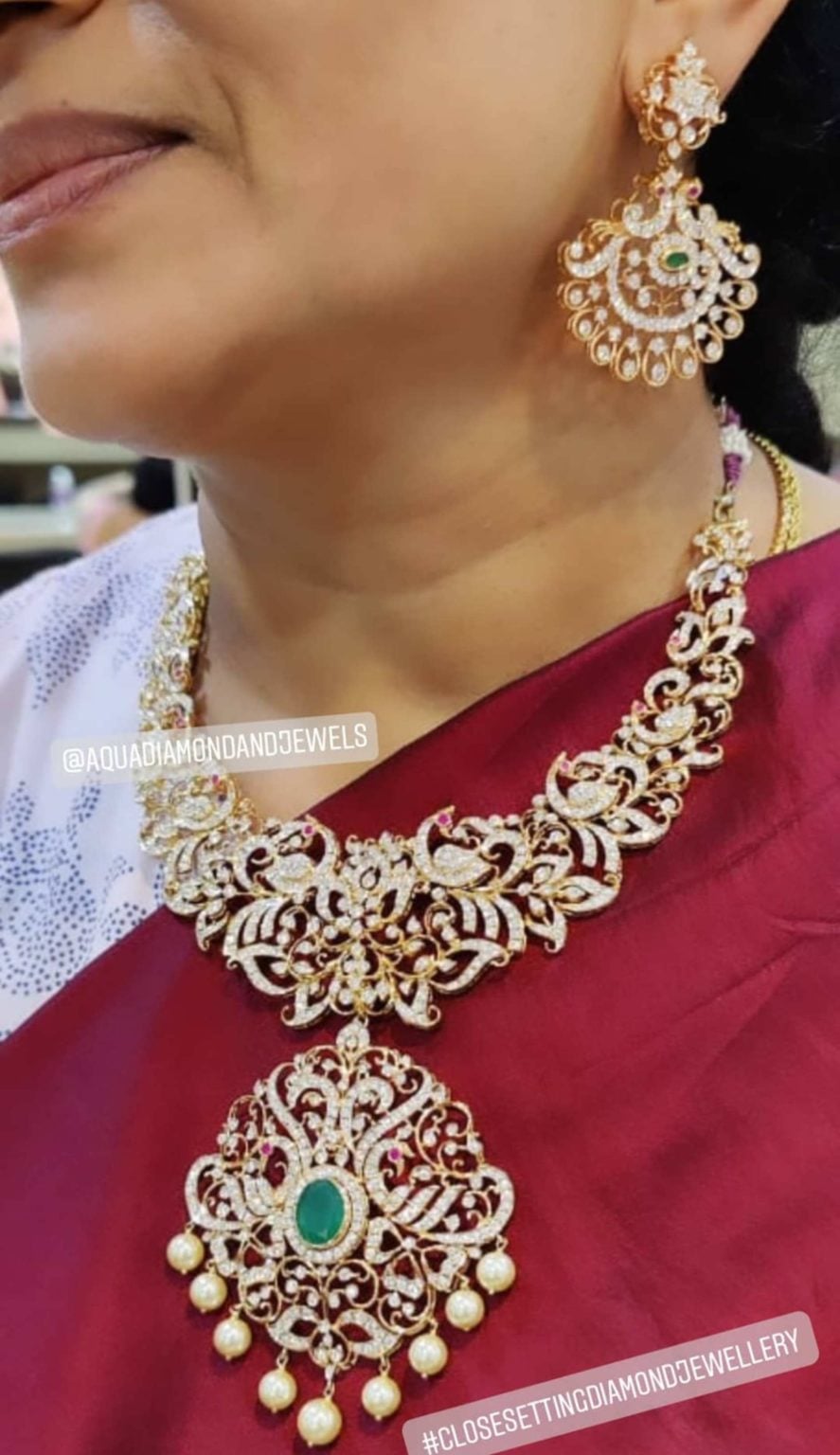 Peacock design diamond necklace set - Indian Jewellery Designs
