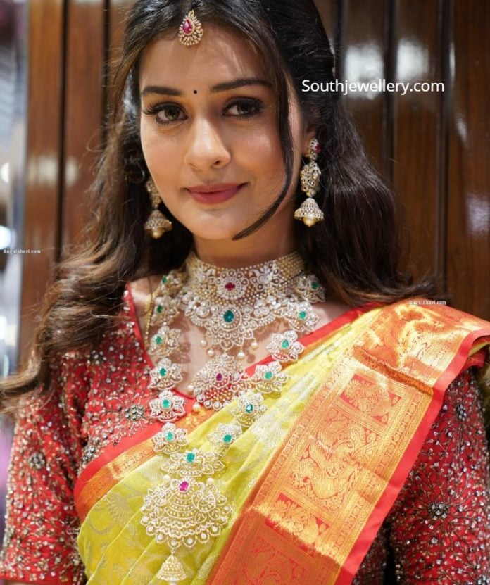 Payal Rajput in bridal diamond jewellery set - Indian Jewellery Designs