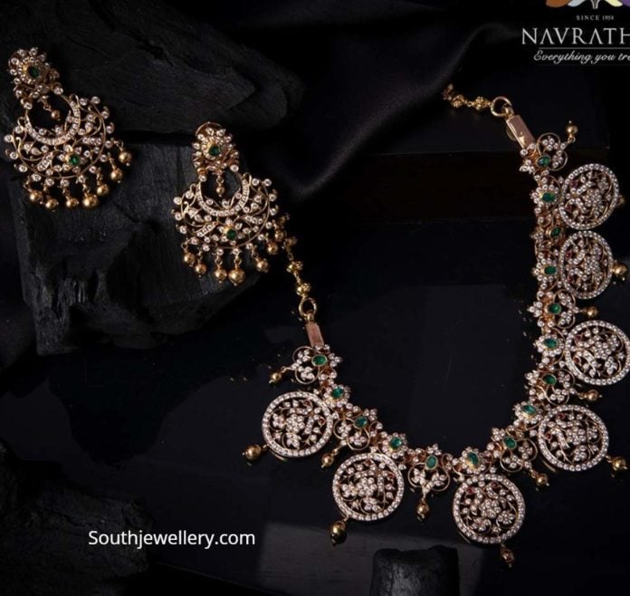 Closed setting diamond bottu necklace and chandbalis