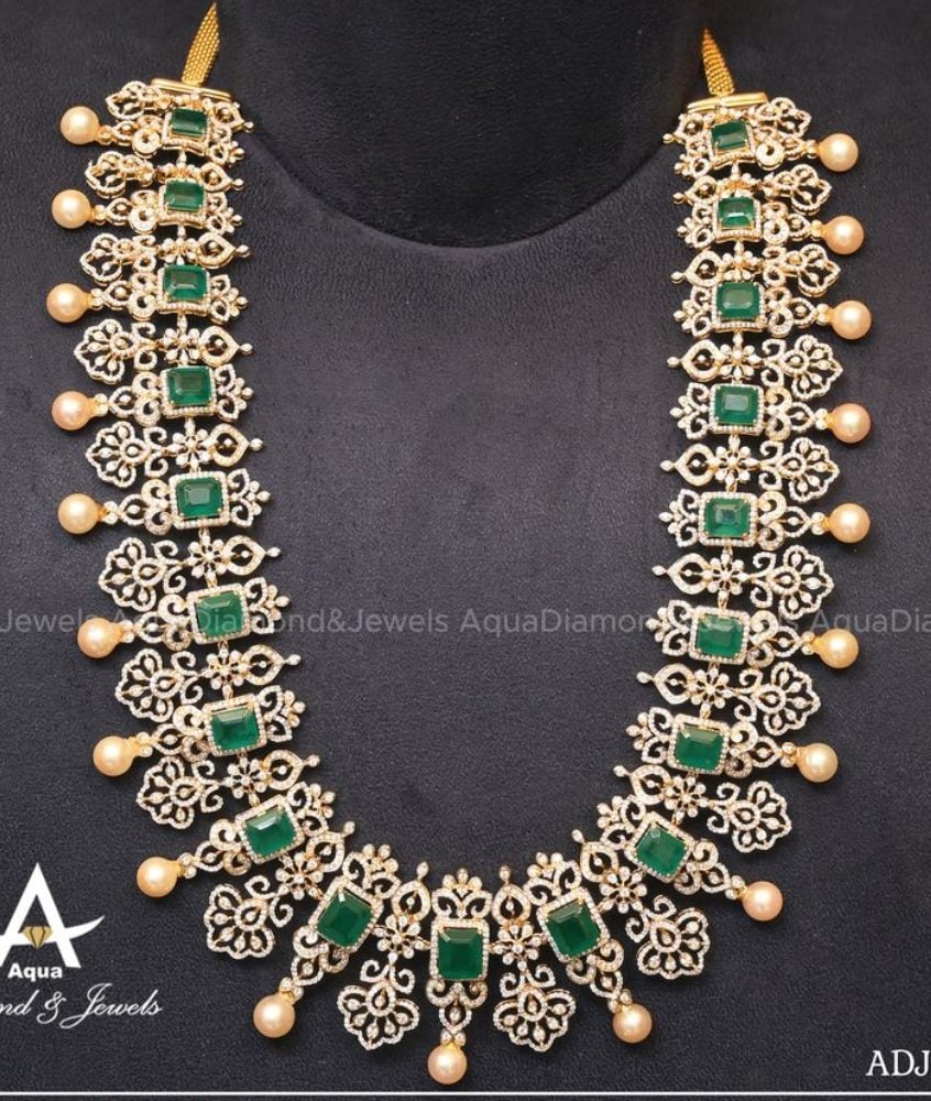 Bridal diamond and emerald haram - Indian Jewellery Designs