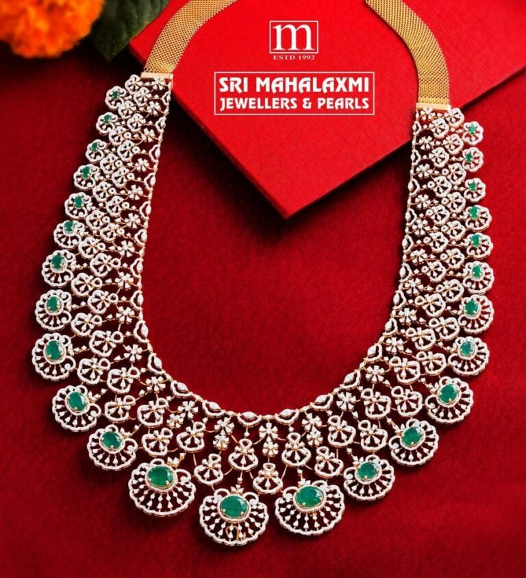 Diamond and emerald haram - Indian Jewellery Designs