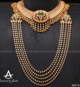 Traditional diamond necklace and diamond chandraharam