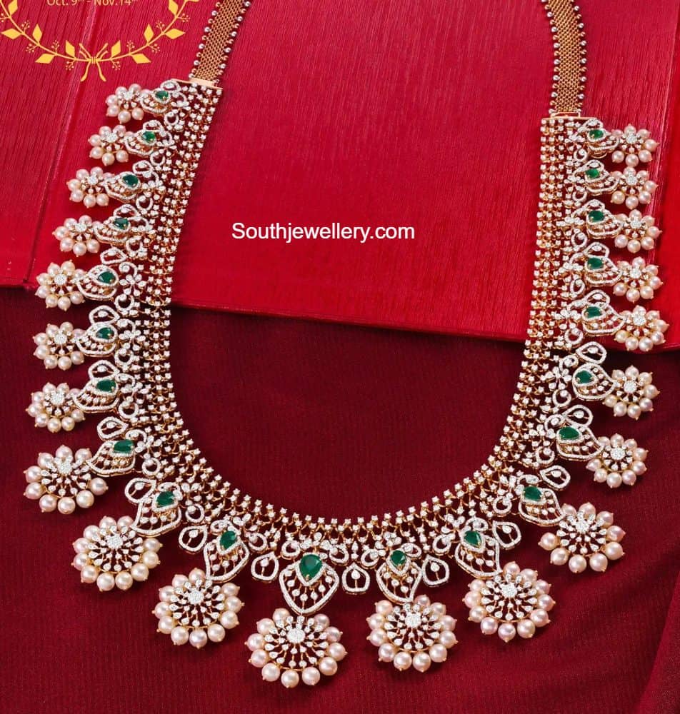 Diamond , emerald and pearl haram - Indian Jewellery Designs