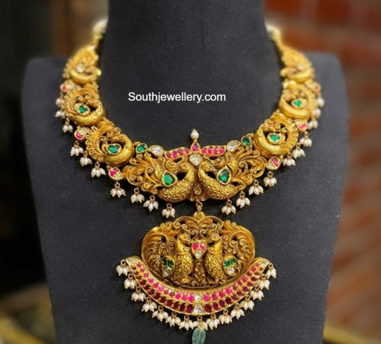 Antique gold peacock nakshi kundan necklace - Indian Jewellery Designs