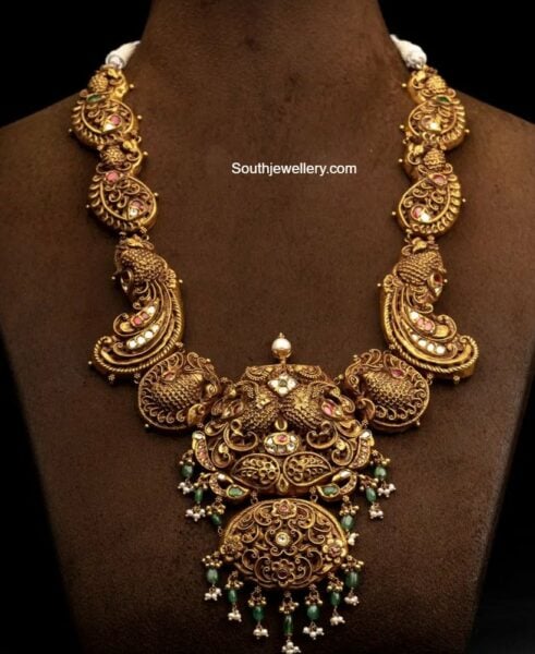 Antique gold peacock nakshi haram - Indian Jewellery Designs