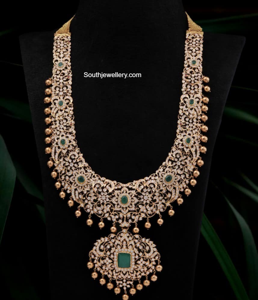 Diamond and emerald haram - Indian Jewellery Designs