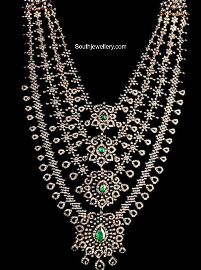 Layered diamond emerald haram - Indian Jewellery Designs