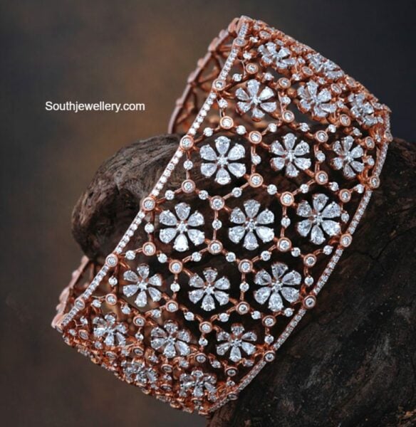 Floral diamond broad bangle - Indian Jewellery Designs