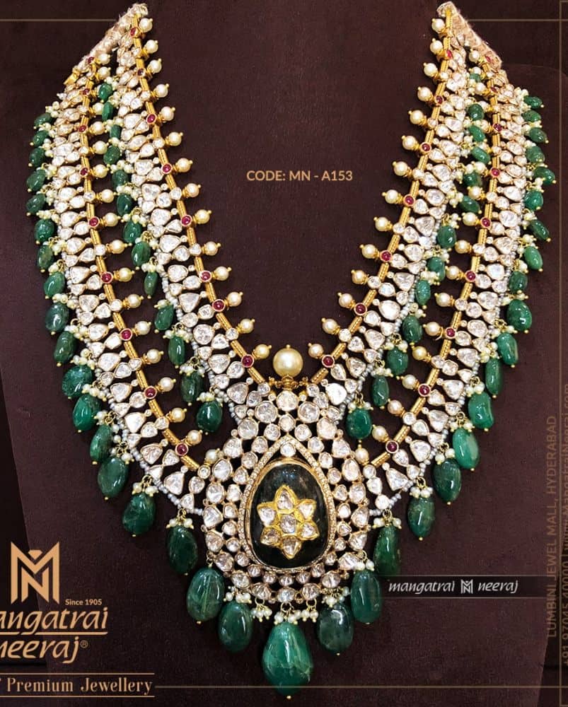 Layered polki and emerald haram - Indian Jewellery Designs