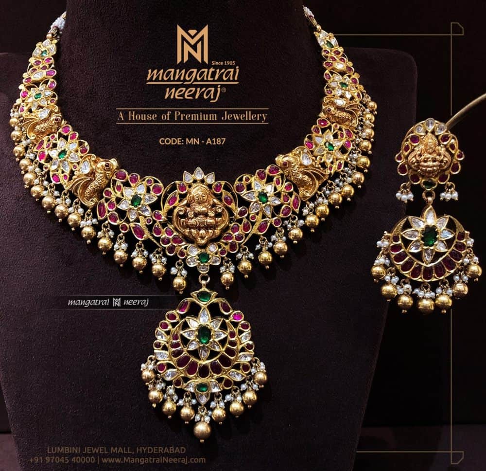Antique gold kundan peacock necklace set - Indian Jewellery Designs