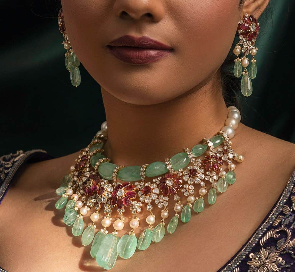 Floral polki choker and earrings set - Indian Jewellery Designs