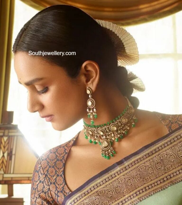 Simple polki choker and earrings set - Indian Jewellery Designs