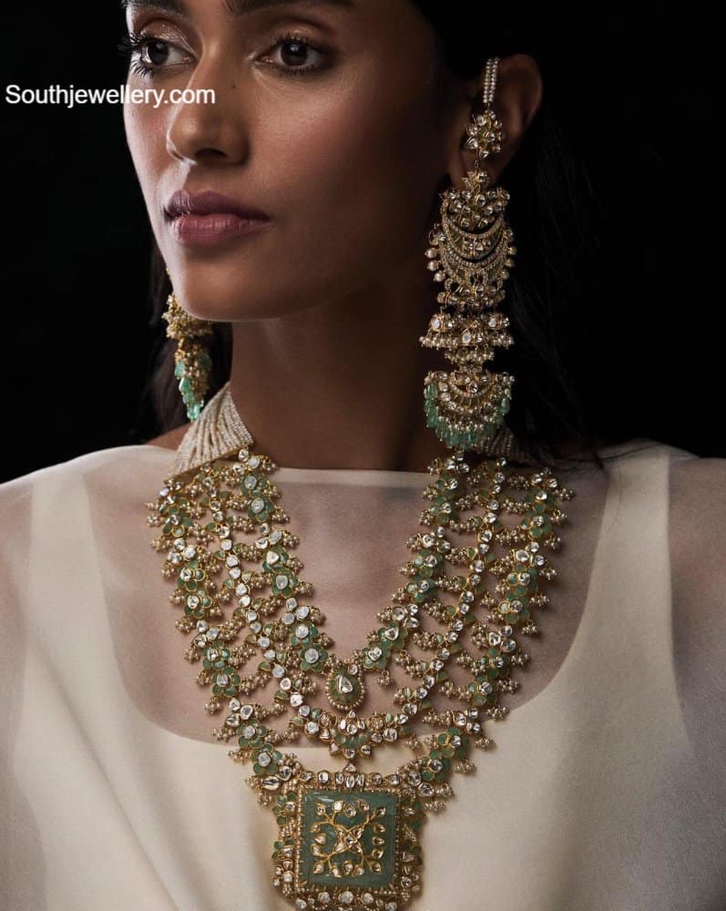Layered polki emerald necklace set - Indian Jewellery Designs