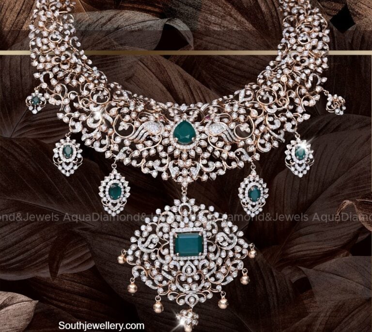 Closed setting diamond peacock necklace - Indian Jewellery Designs