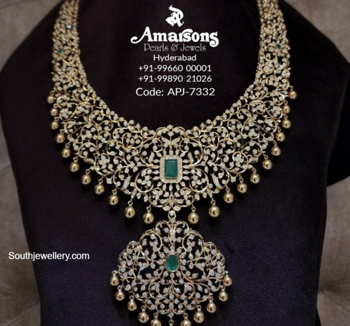 Closed Setting Diamond Emerald Necklace Indian Jewellery Designs closed-setting-diamond-emerald-necklace-indian-jewellery-designs