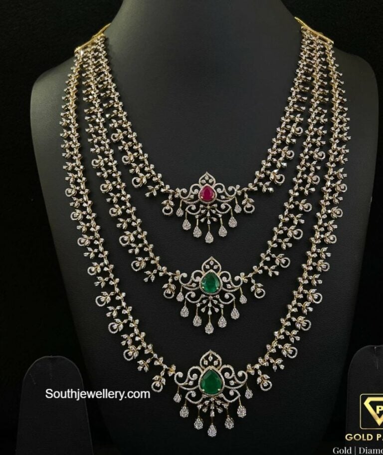 Three step layered diamond necklace - Indian Jewellery Designs