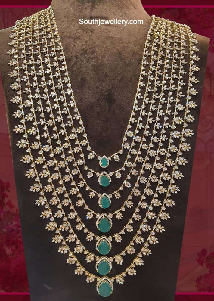 Layered diamond emerald haram - Indian Jewellery Designs