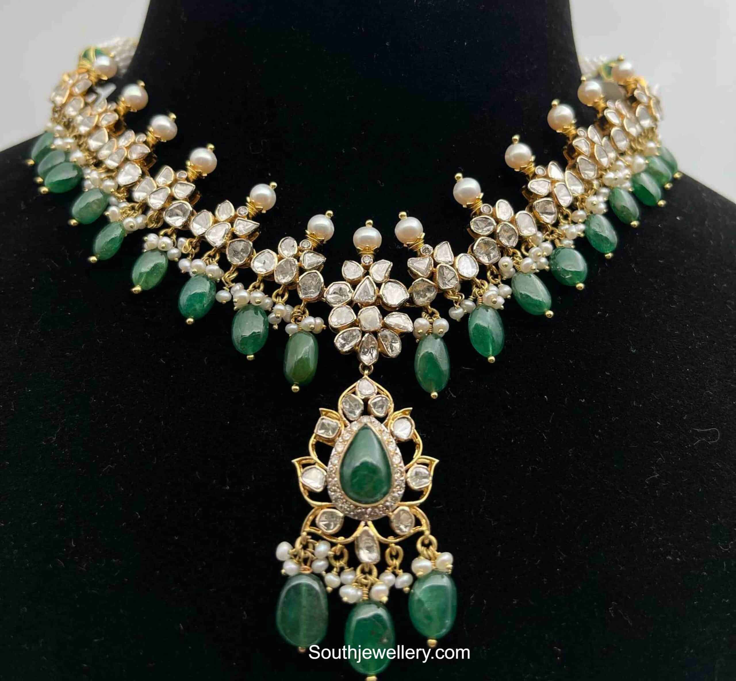 Polki diamond necklace - Indian Jewellery Designs