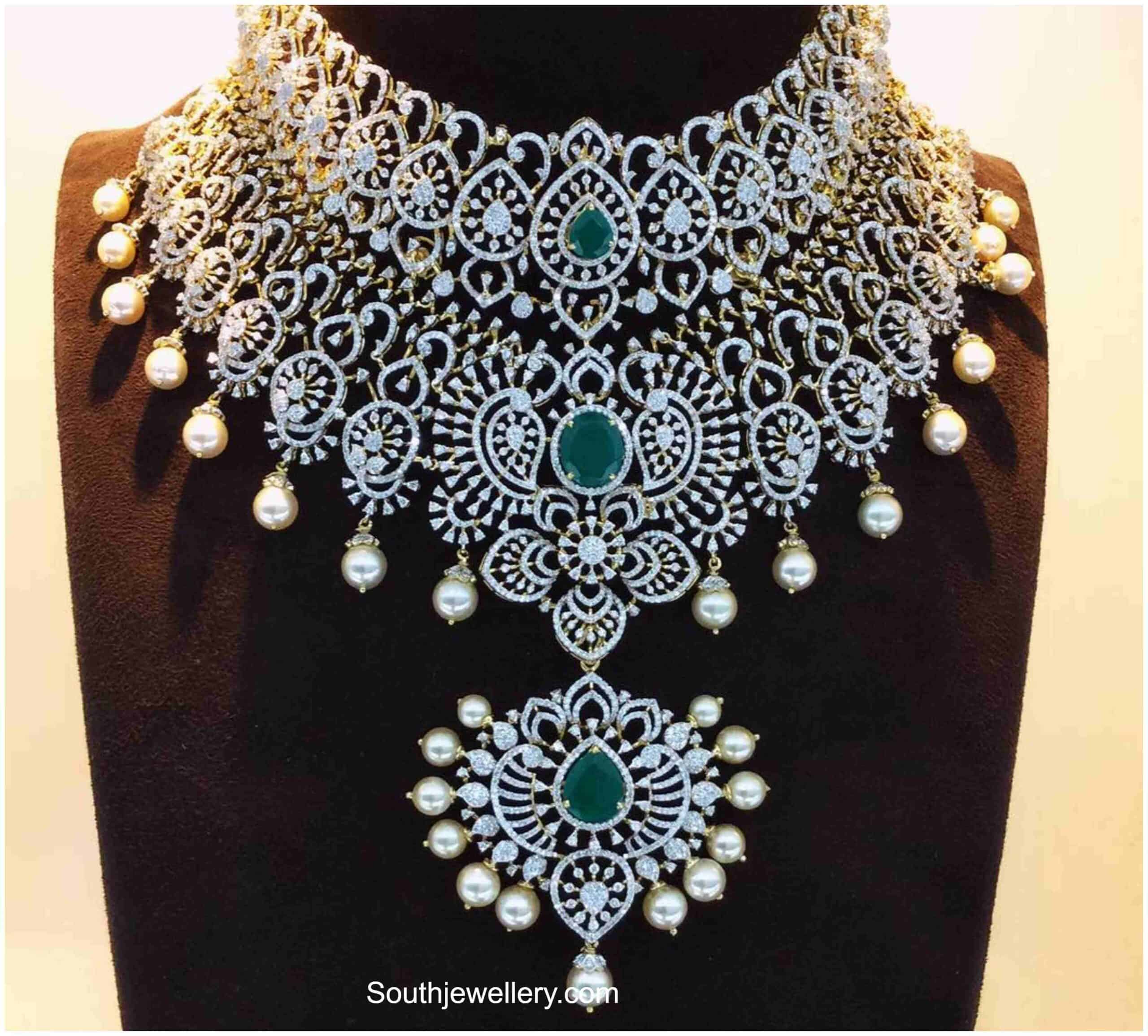 Bridal diamond emerald choker - Indian Jewellery Designs