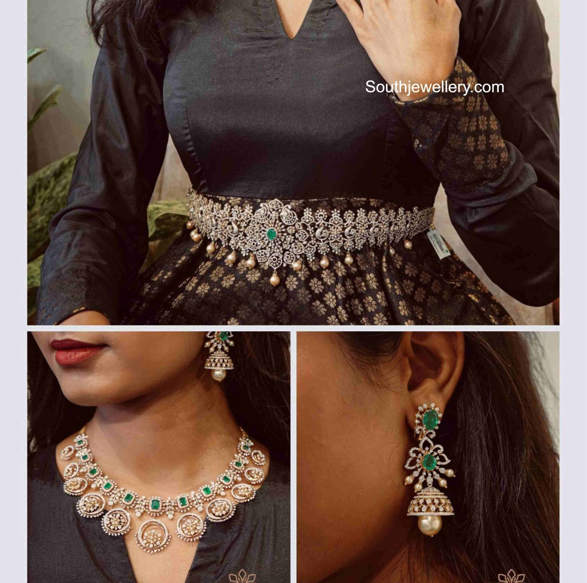Bridal diamond emerald jewellery set - Indian Jewellery Designs