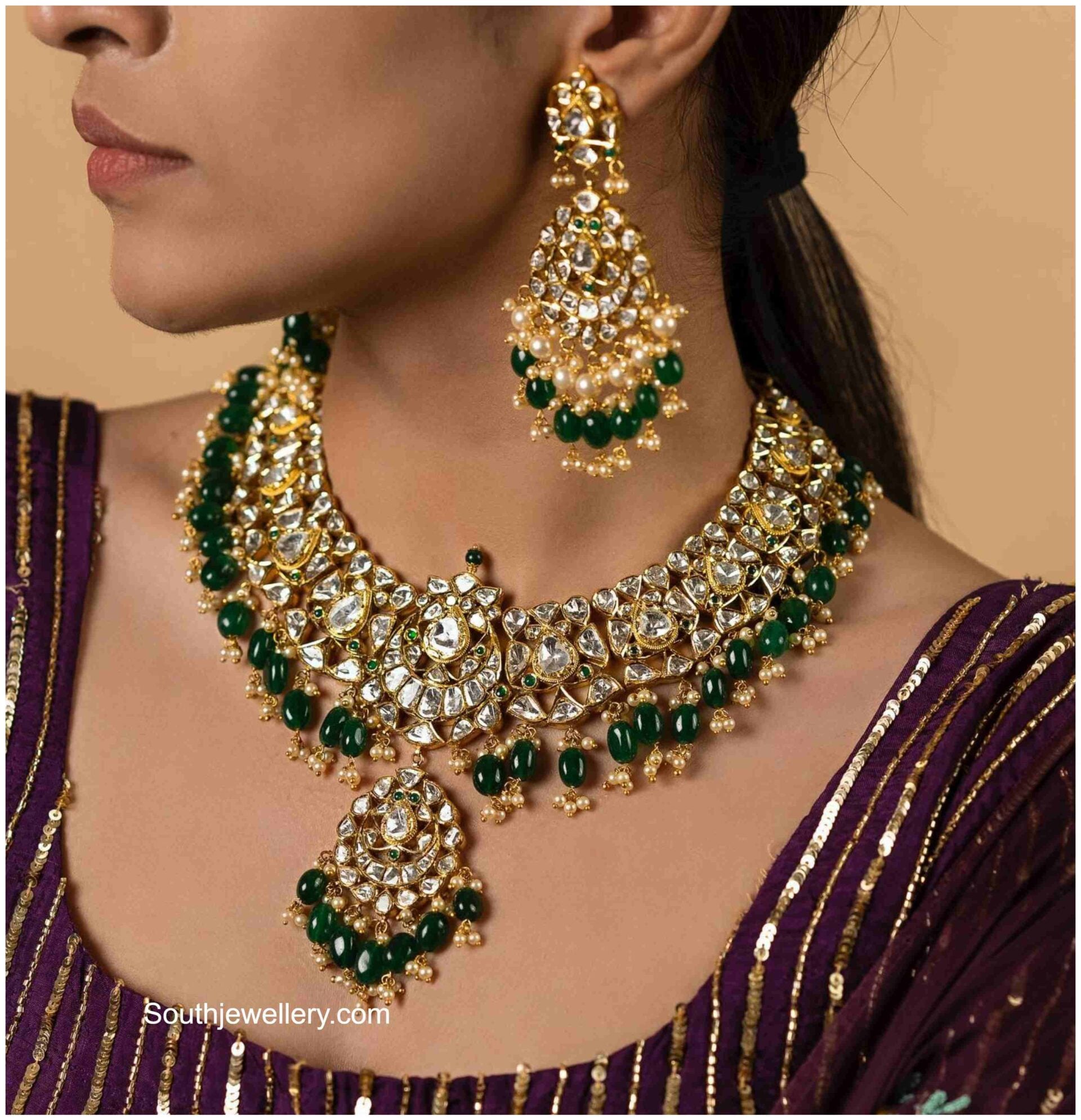 Polki necklace and earrings set - Indian Jewellery Designs