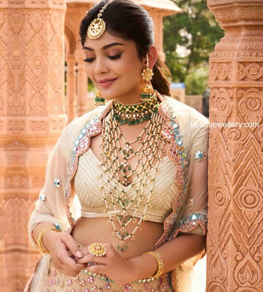 Polki emerald choker and Satlada necklace