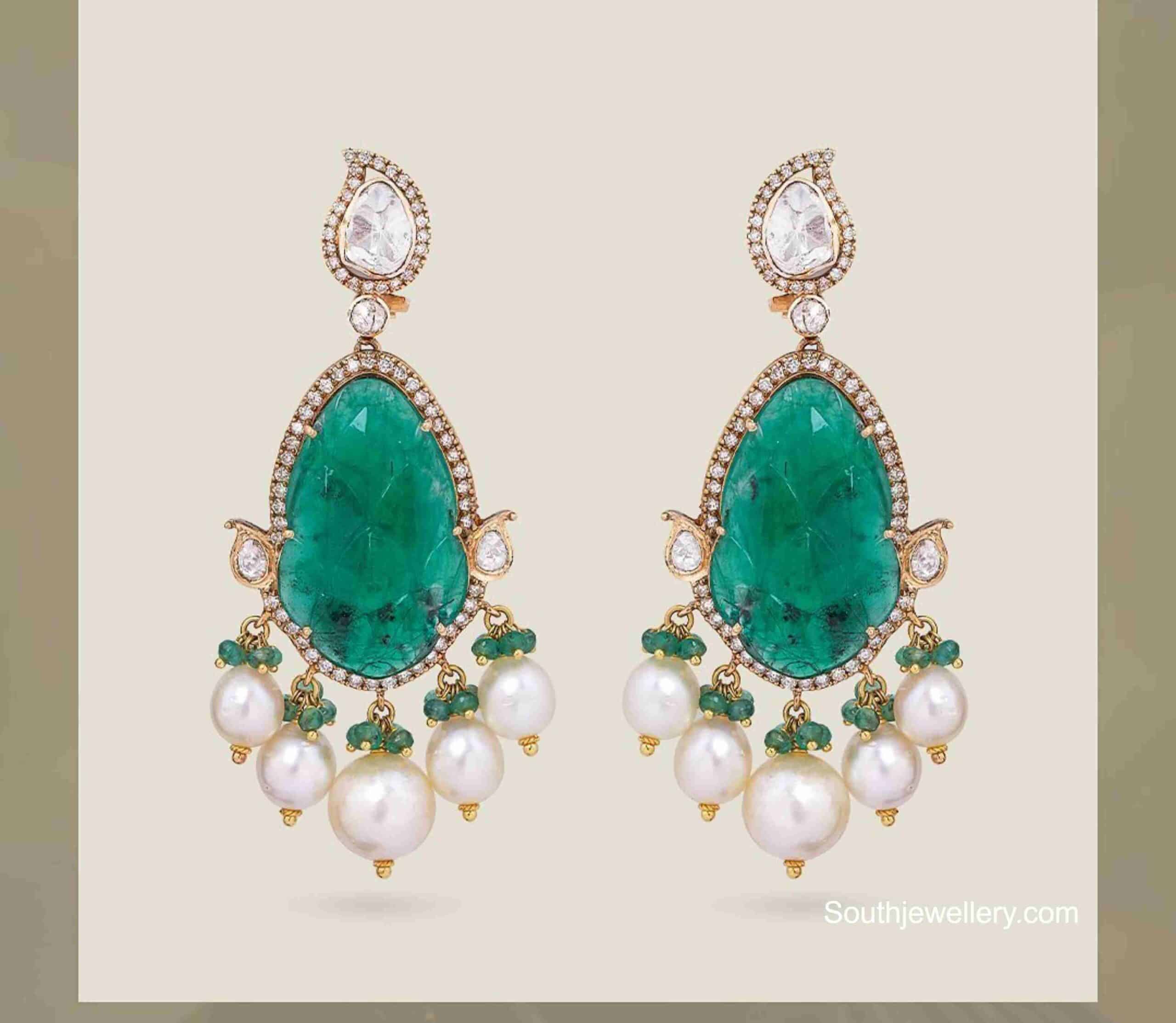 Emerald polki earrings - Indian Jewellery Designs