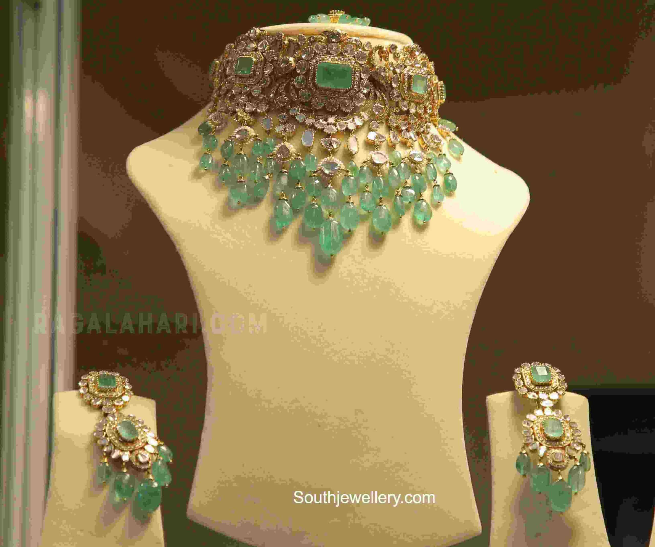 Polki emerald choker set - Indian Jewellery Designs Polki emerald choker set - Indian Jewellery Designs