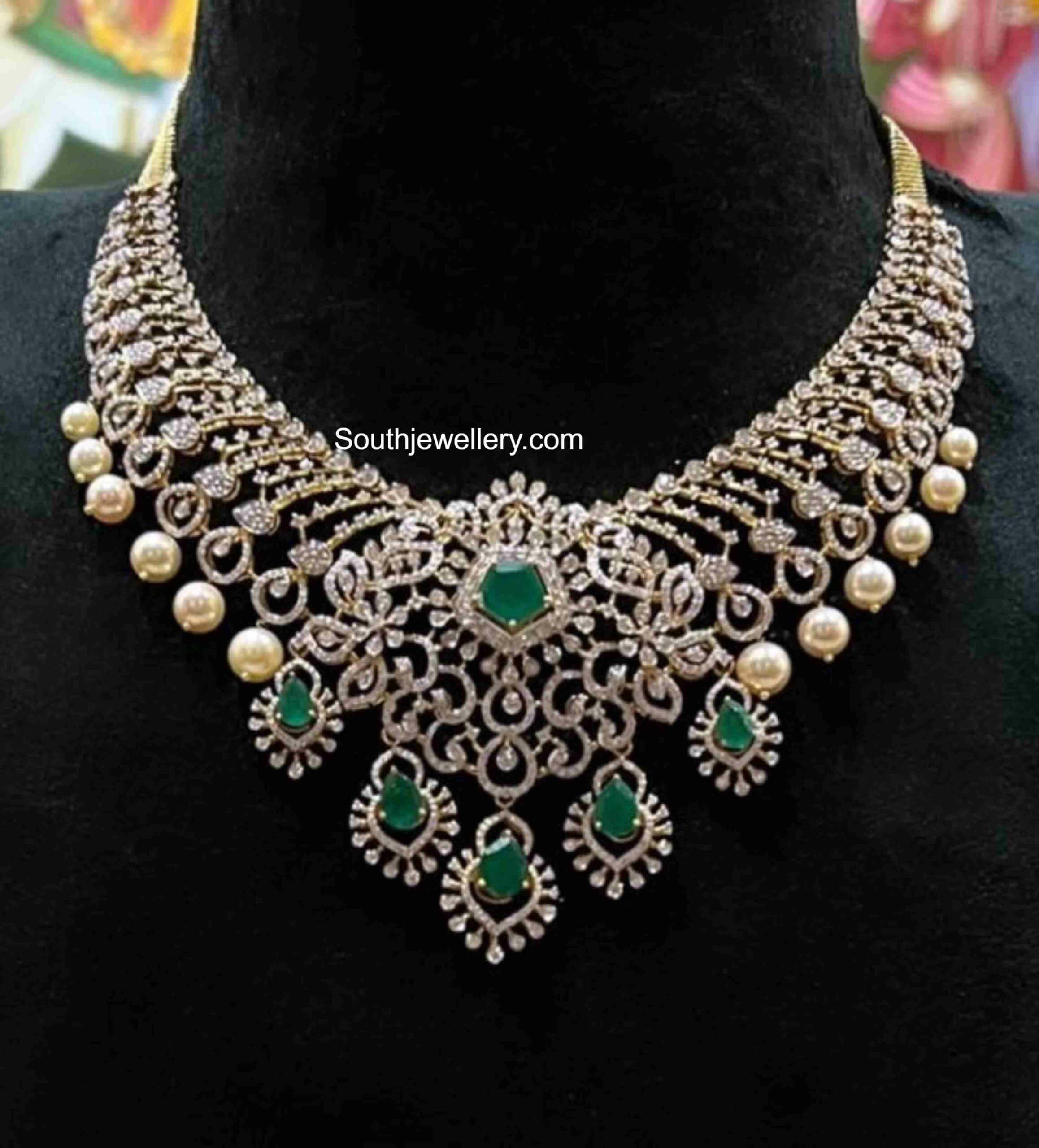 Diamond emerald necklace - Indian Jewellery Designs