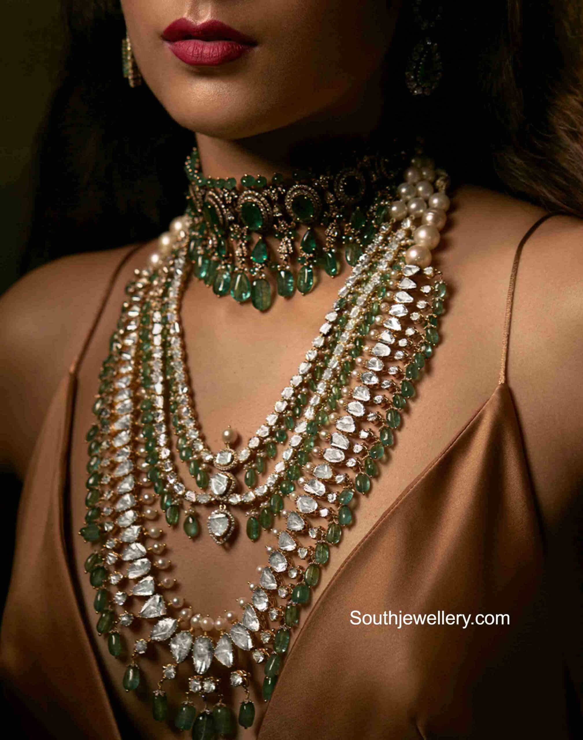 Emerald polki set by Akoya - Indian Jewellery Designs