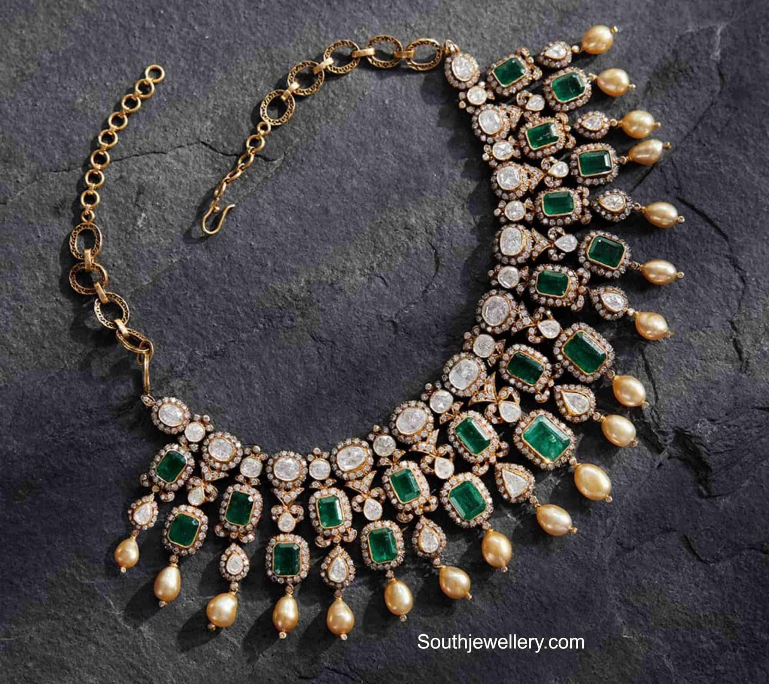 Polki emerald necklace - Indian Jewellery Designs Polki emerald necklace - Indian Jewellery Designs
