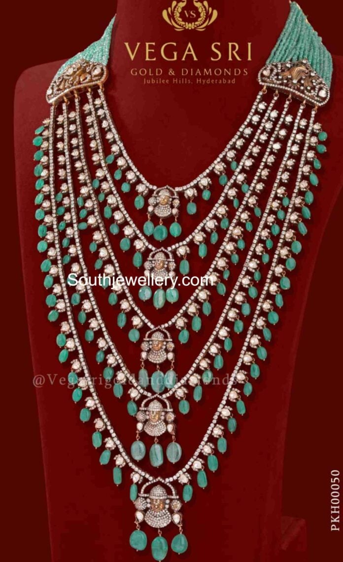 Polki emerald panchlada necklace - Indian Jewellery Designs