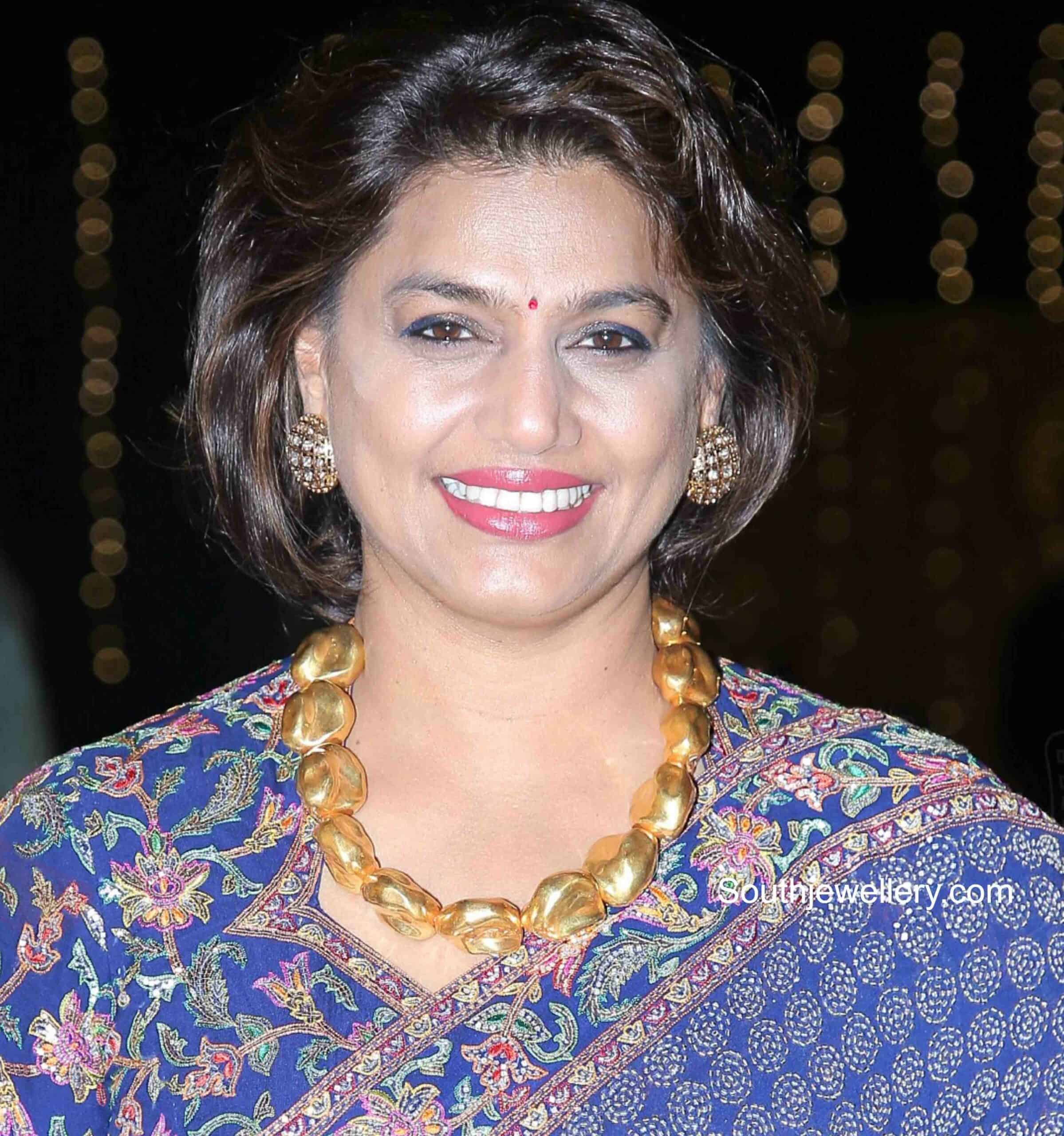 Pinky Reddy in a statement gold necklace and polki studs - Indian ...