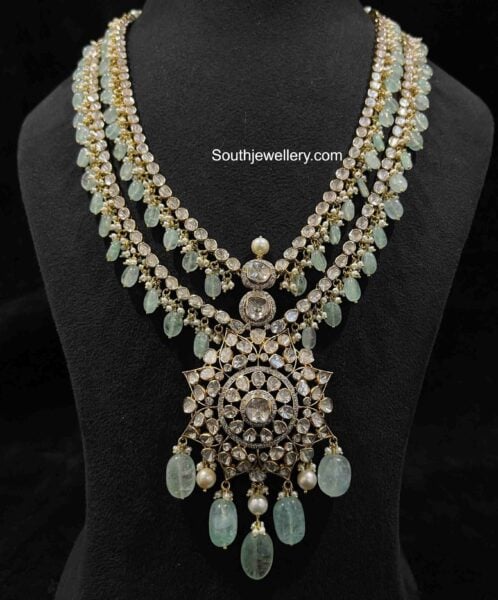Polki emerald two-step haram - Indian Jewellery Designs