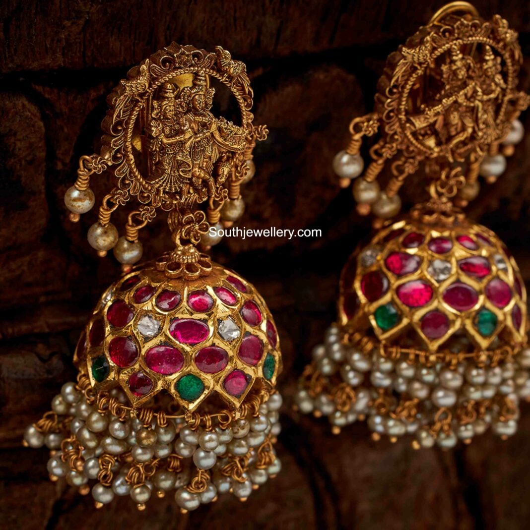 Antique gold kundan jhumkas - Indian Jewellery Designs