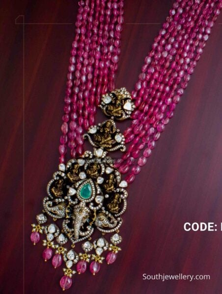 Multi-strand ruby beads haram with Ganesh pendant - Indian Jewellery ...