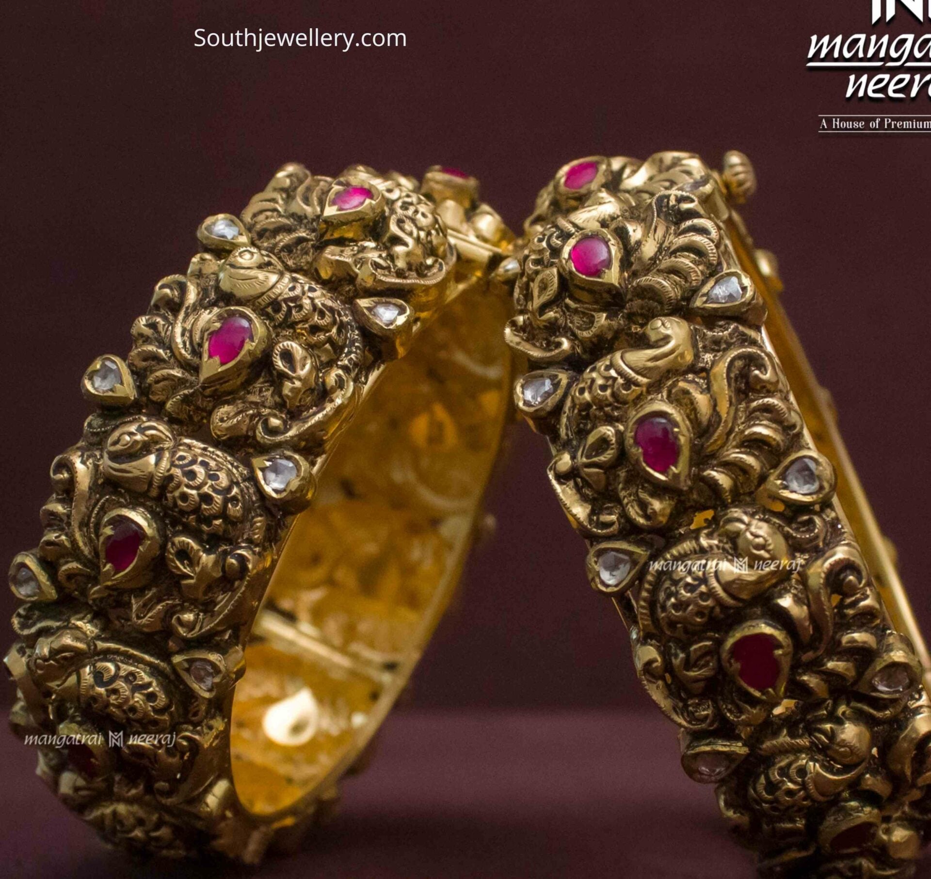 Antique gold nakshi peacock bangles - Indian Jewellery Designs