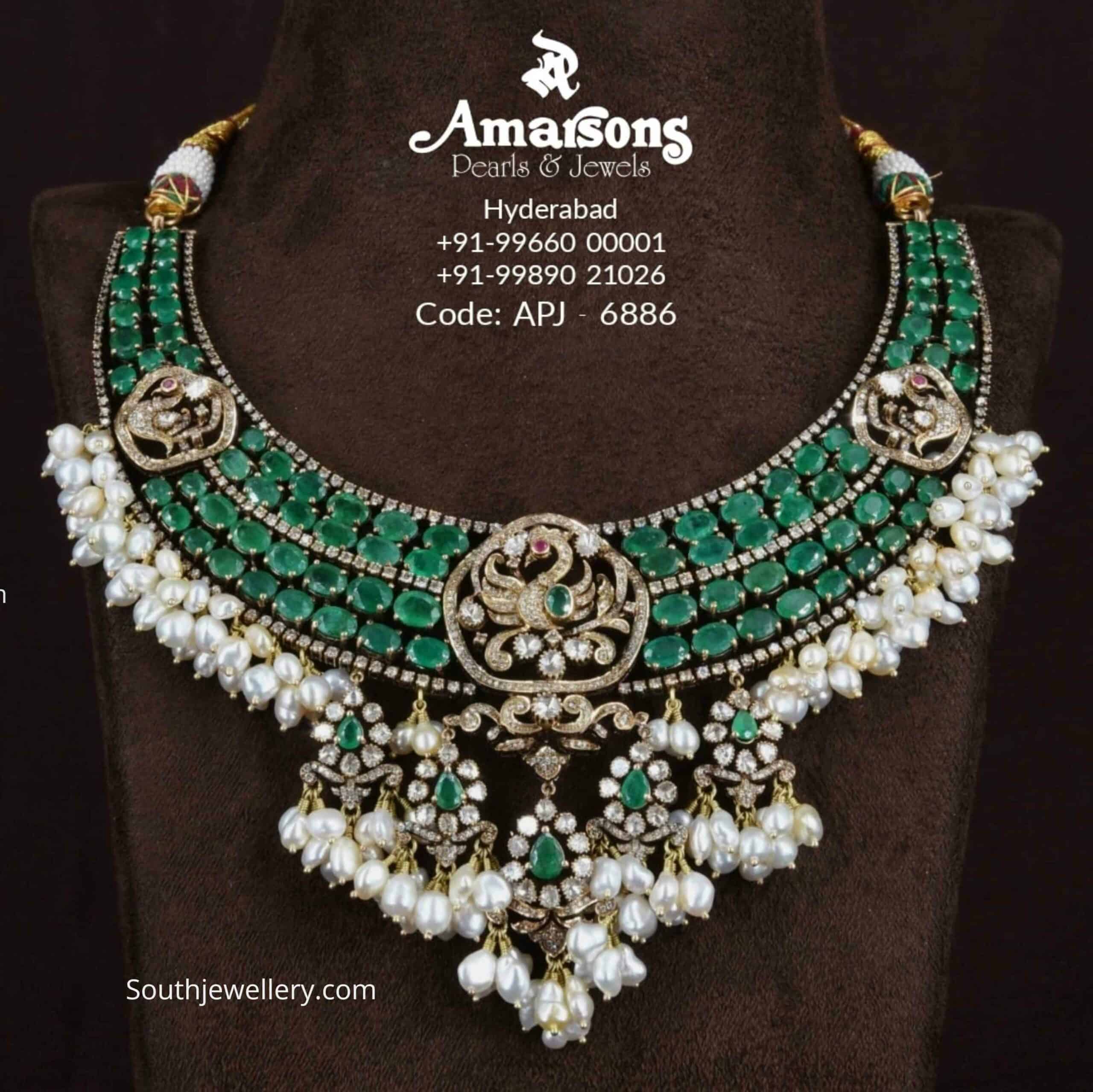 Victorian polki emerald necklace - Indian Jewellery Designs