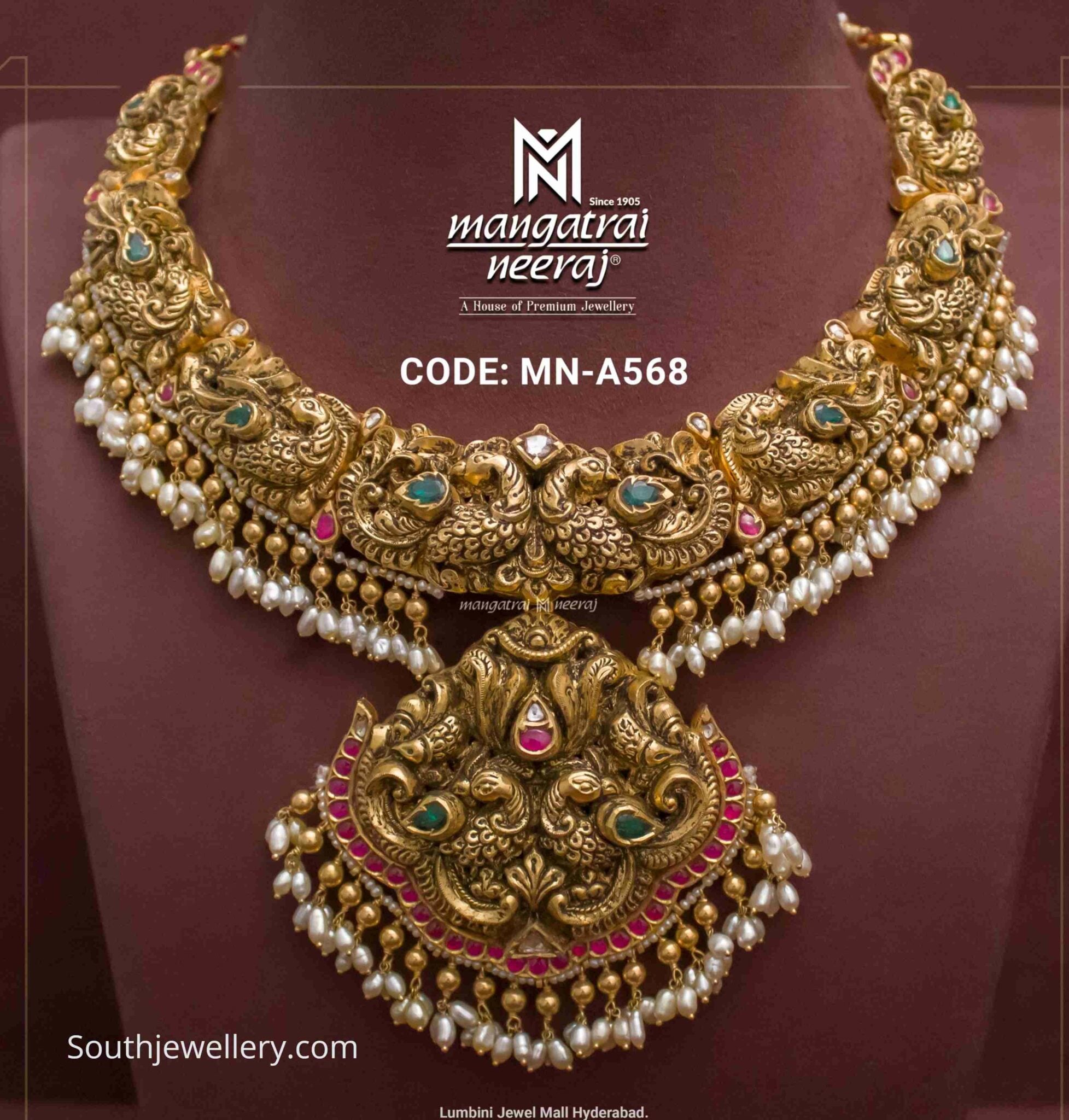 Antique gold nakshi peacock necklace - Indian Jewellery Designs