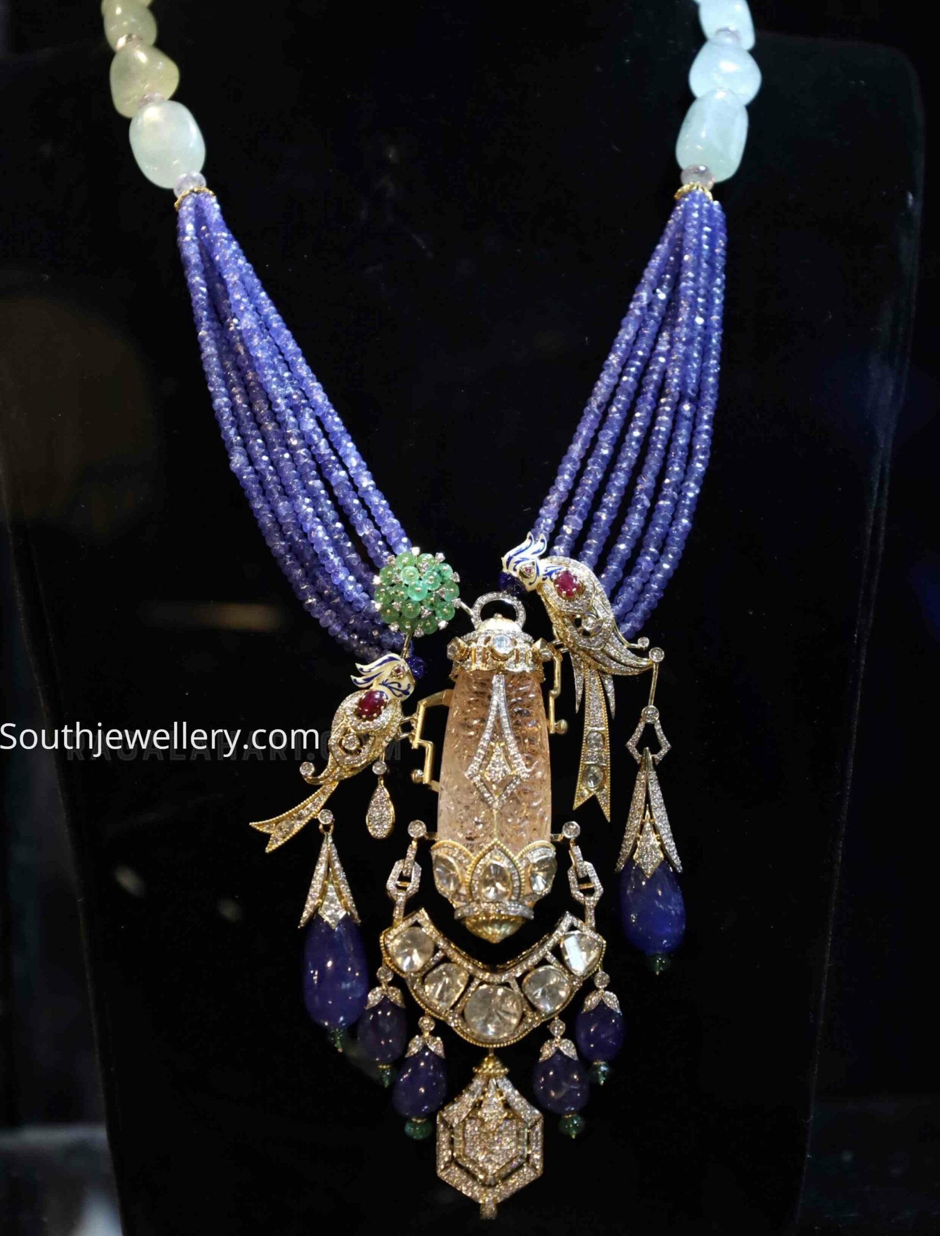 Tanzanite beads mala with polki pendant - Indian Jewellery Designs
