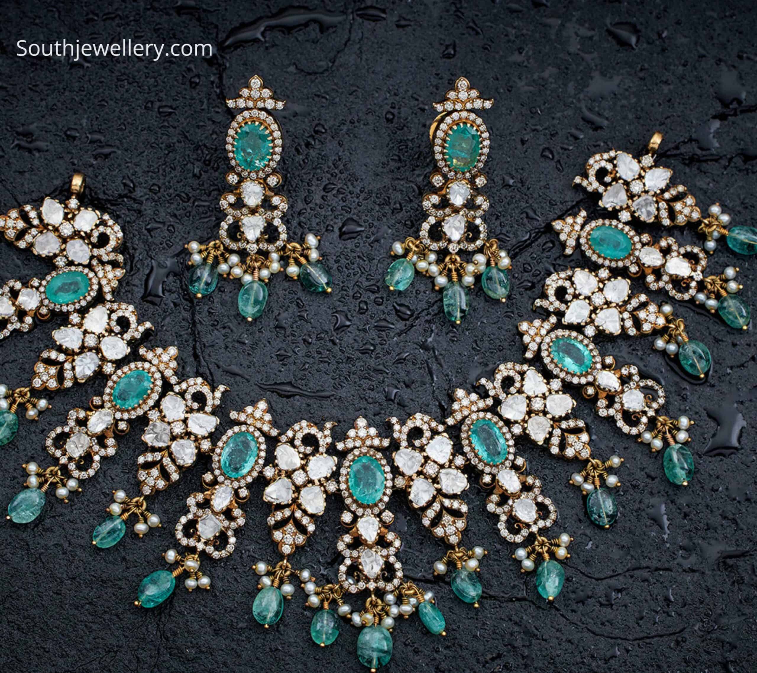 Victorian polki necklace and earrings set - Indian Jewellery Designs
